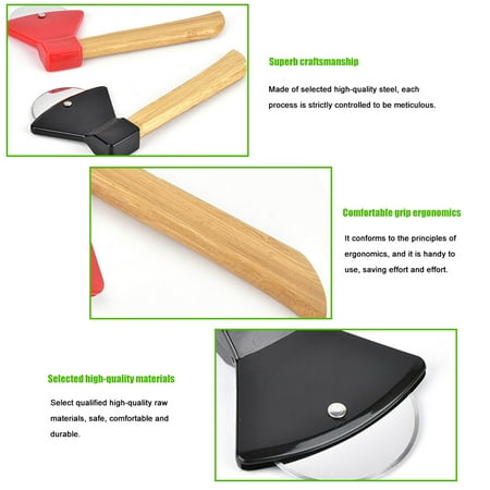 Axe Pizza Cutter With Bamboo Handle Pizza Wheel Grater Rotating Blade ...