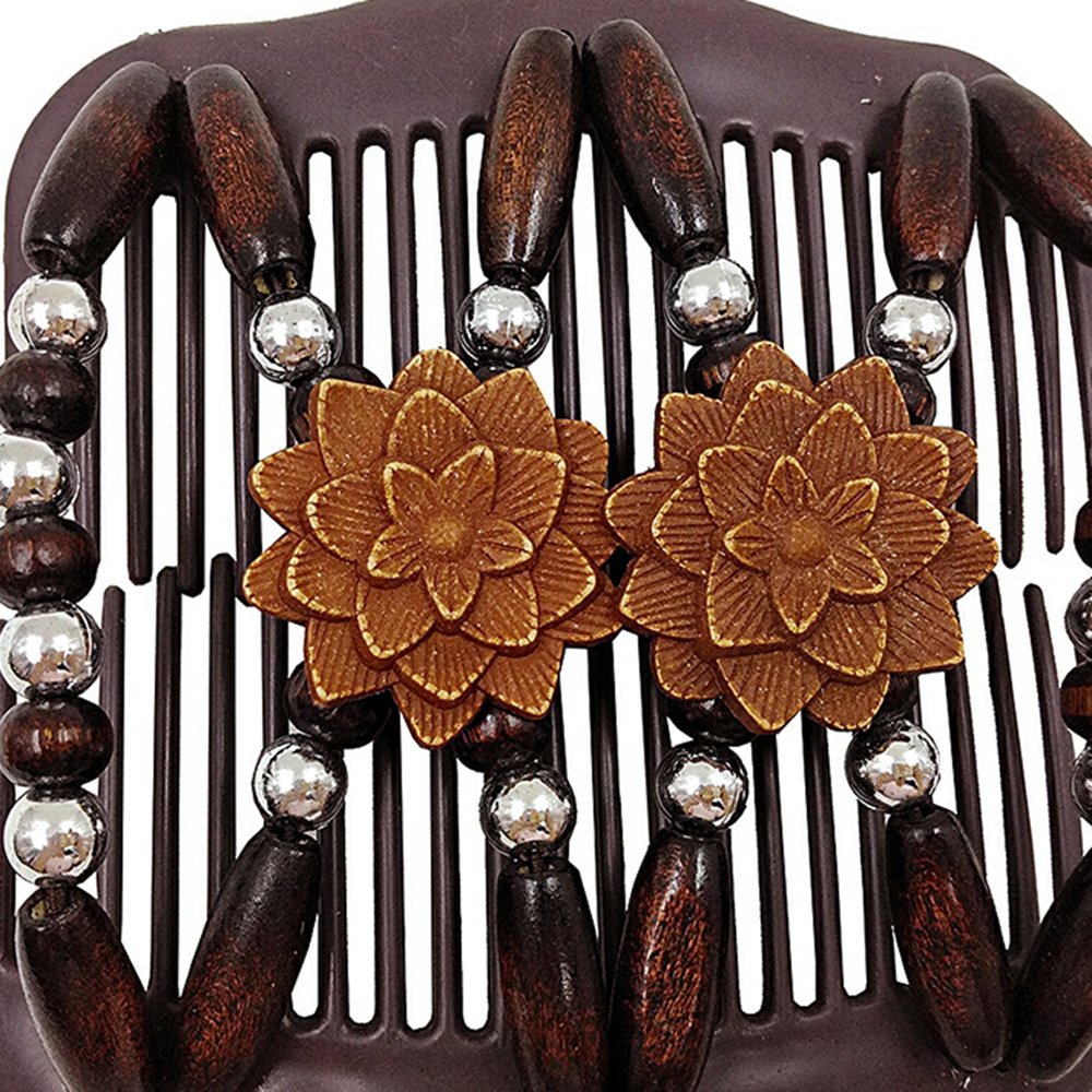 Wooden Bead Hair Comb Imitation Wood Double-Row Inserting Comb Hair ...
