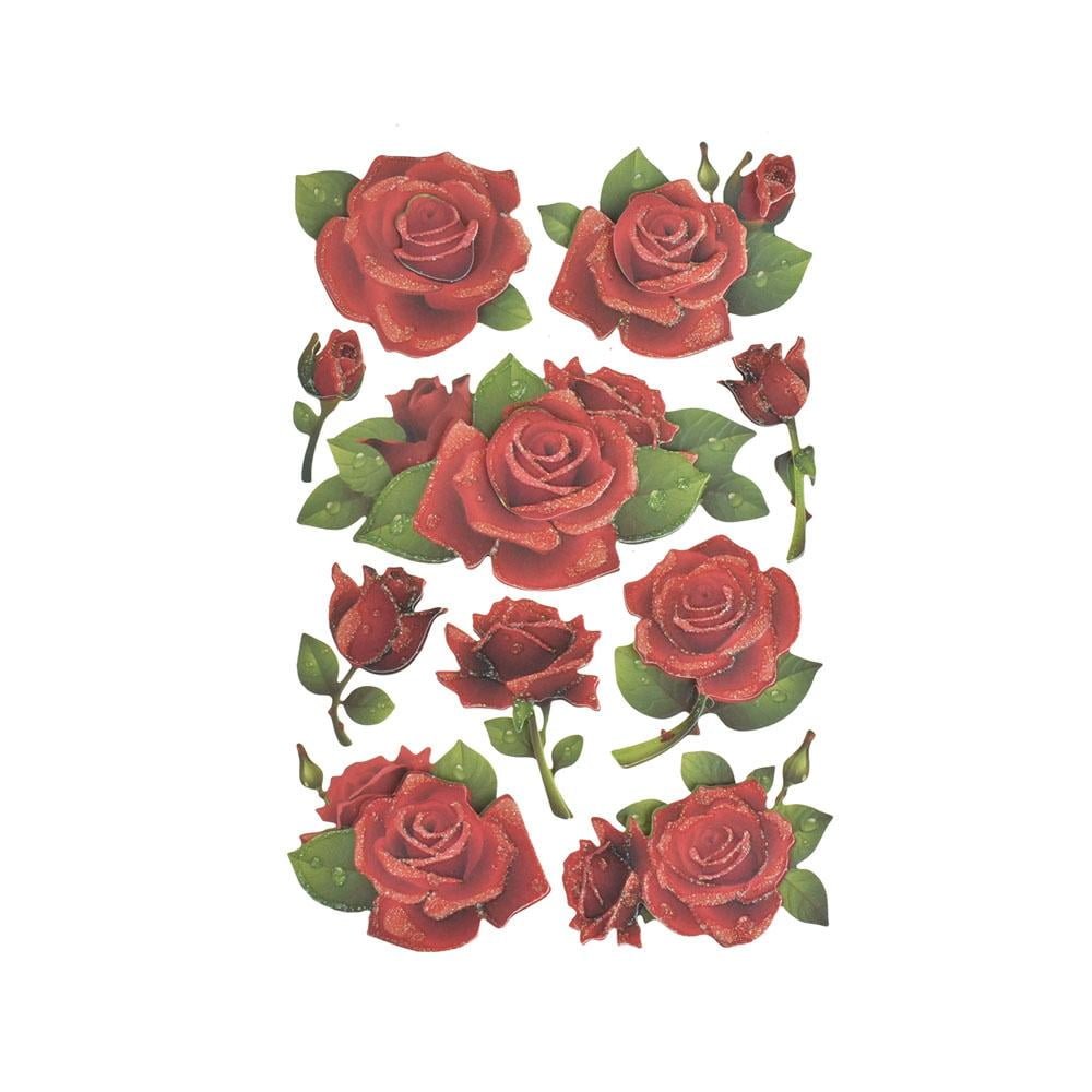 Red Roses Glitter Floral 3-D Stickers, 10-Piece - Walmart.com