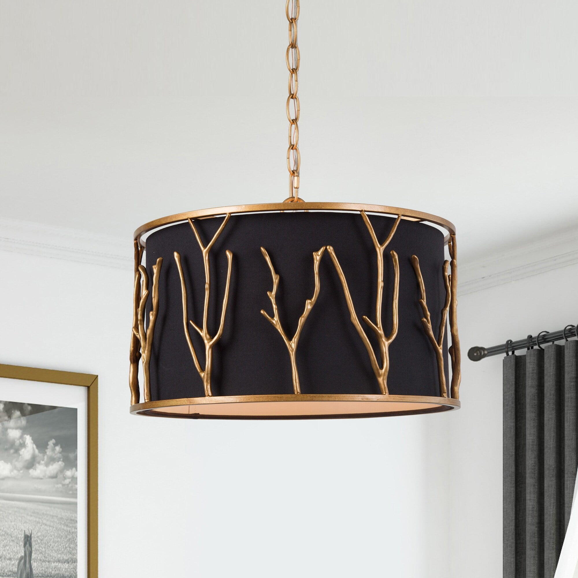 LaLuz Malryn Mid-century Modern Brass Black Glam Drum Chandelier for ... LaLuz Malryn Mid-century Modern Brass Black Glam Drum Chandelier for ...
