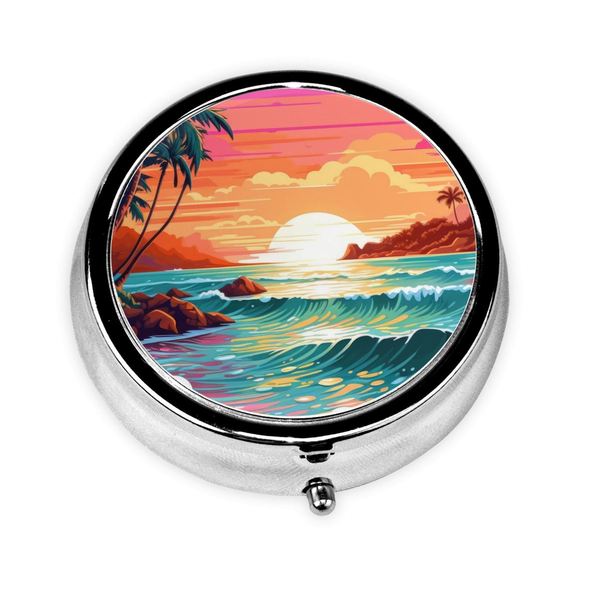 ZICANCN Round Pill Box Organizer with 3 Compartment, Tropical Sunset ...
