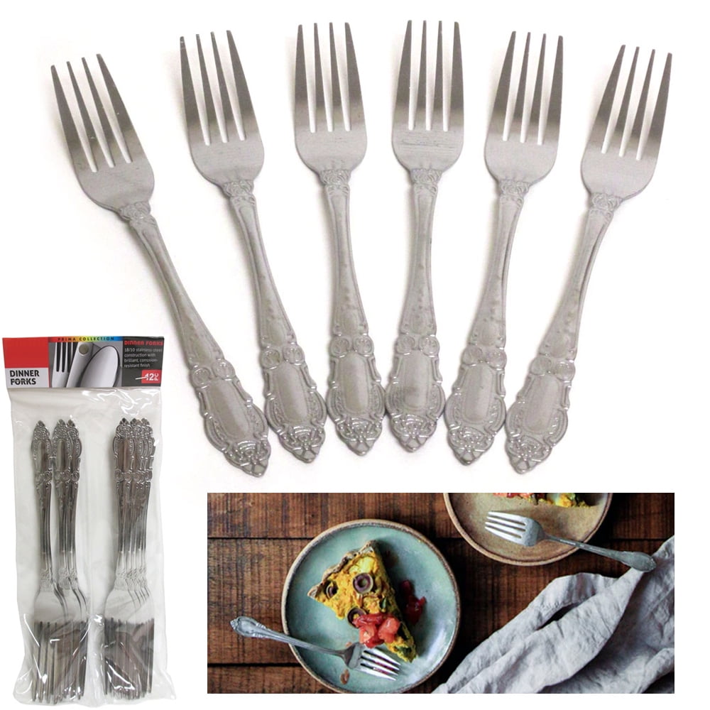 12 Pc Stainless Steel Dinner Forks Cutlery Utensil Set Flatware Kitchen ...
