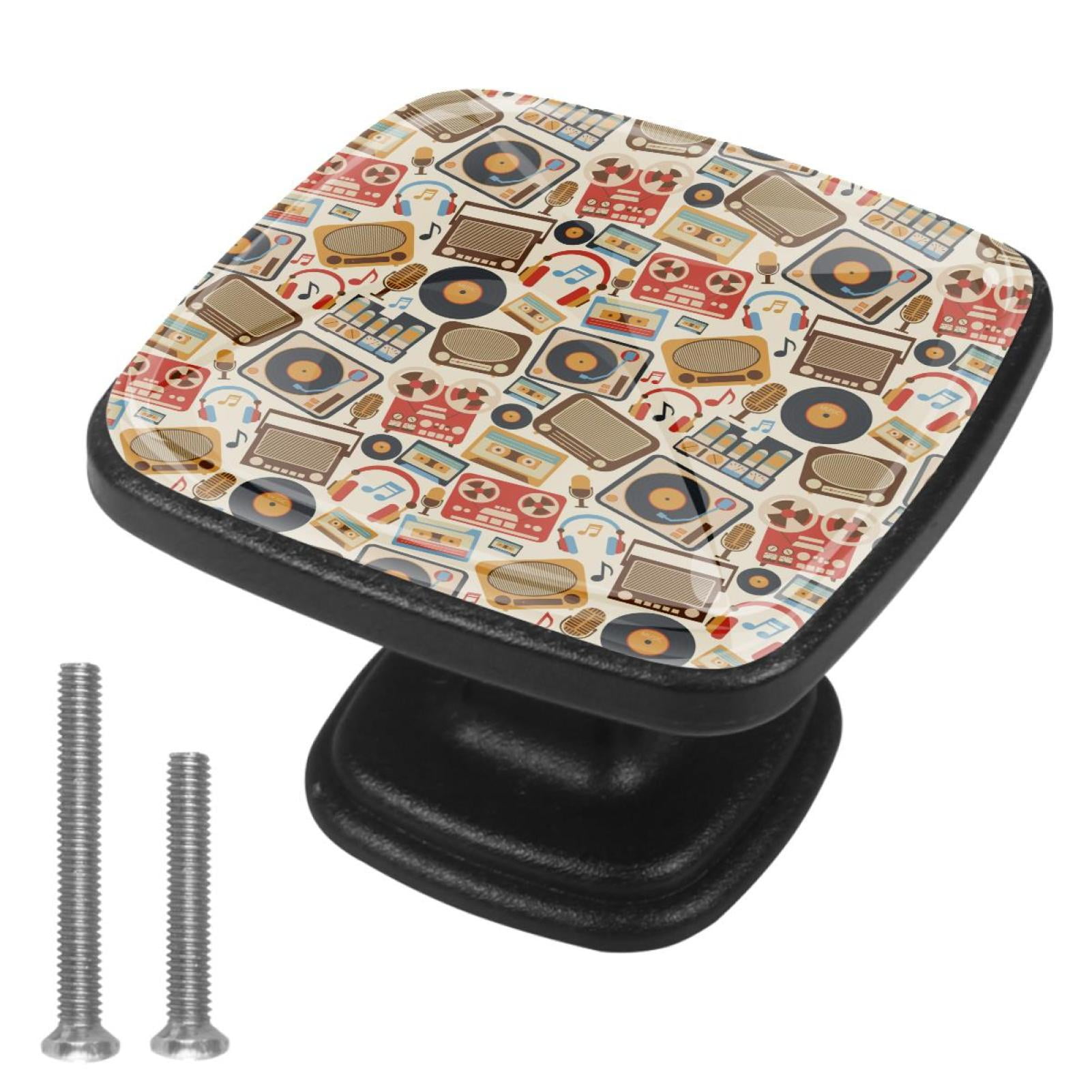 4 Pcs Cabinet Handle Drawer Pulls Retro Music Knobs with Screws Square ...