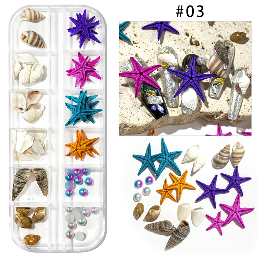 FCOGIN 1 Pack Marine Set Nail Art Accessories 6 Blocks Sea Shells Stone ...