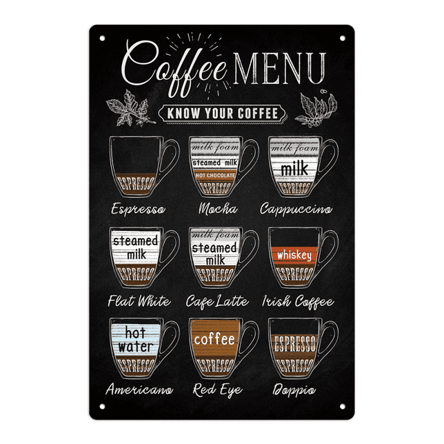 Putuo Decor Coffee Bar Metal Sign Coffee Menu Know Your Coffee Tin ...
