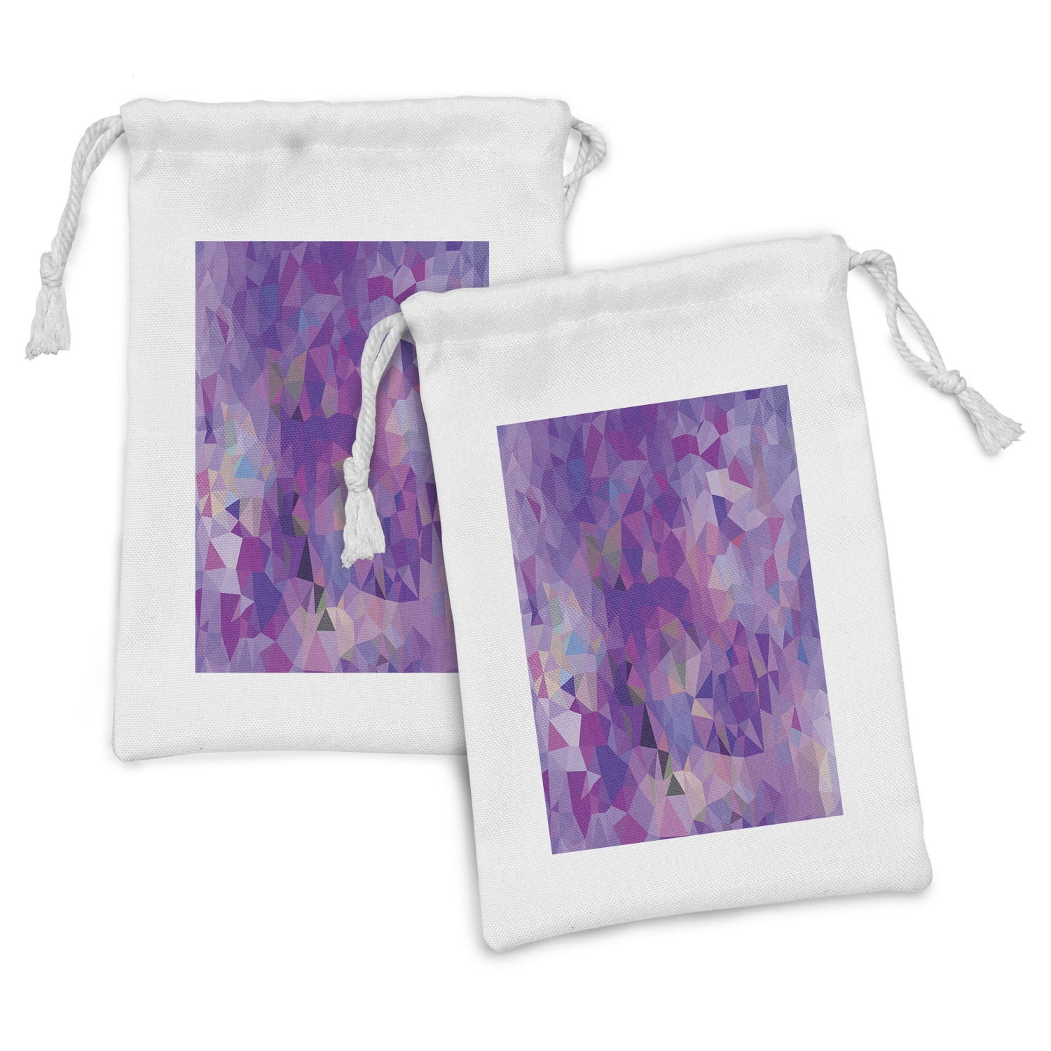 Polygons Fabric Pouch Set of 2, Violet Toned Triangles Low Poly Scene ...
