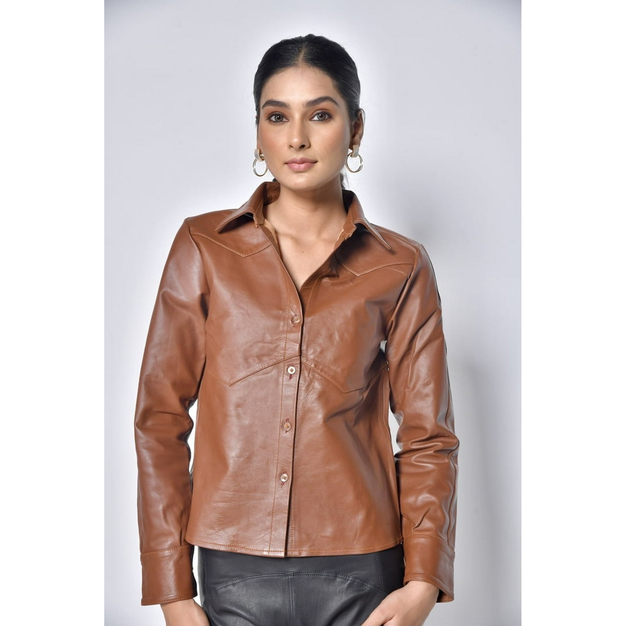 Click here for Sharo Ladies Leather Shirt In Cognac prices
