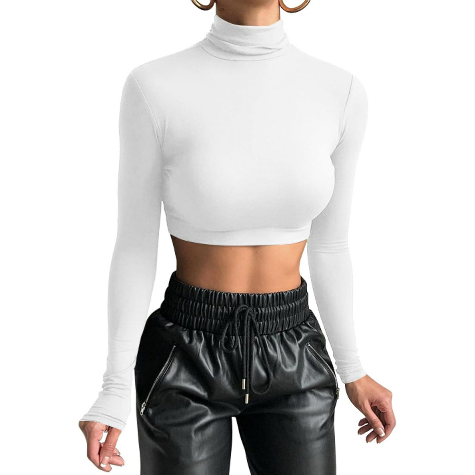 Click here for Salafire Womens Long Sleeve Turtleneck Crop Tops F... prices
