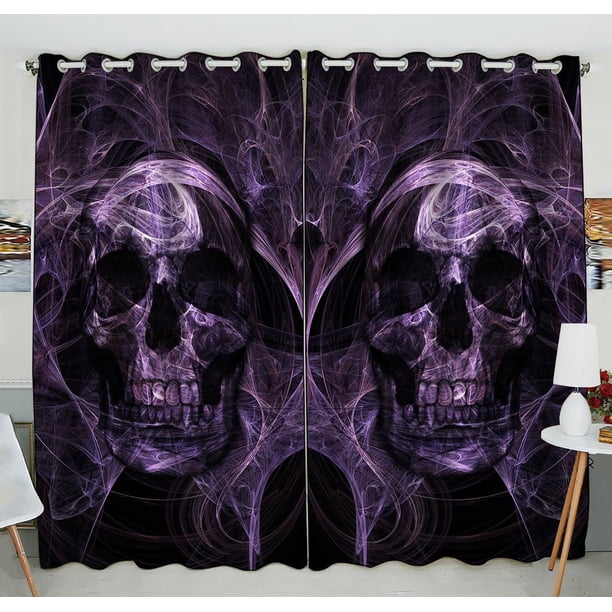 GCKG Purple Skull Window Curtain Kitchen Curtain Window Drapes Panel ...
