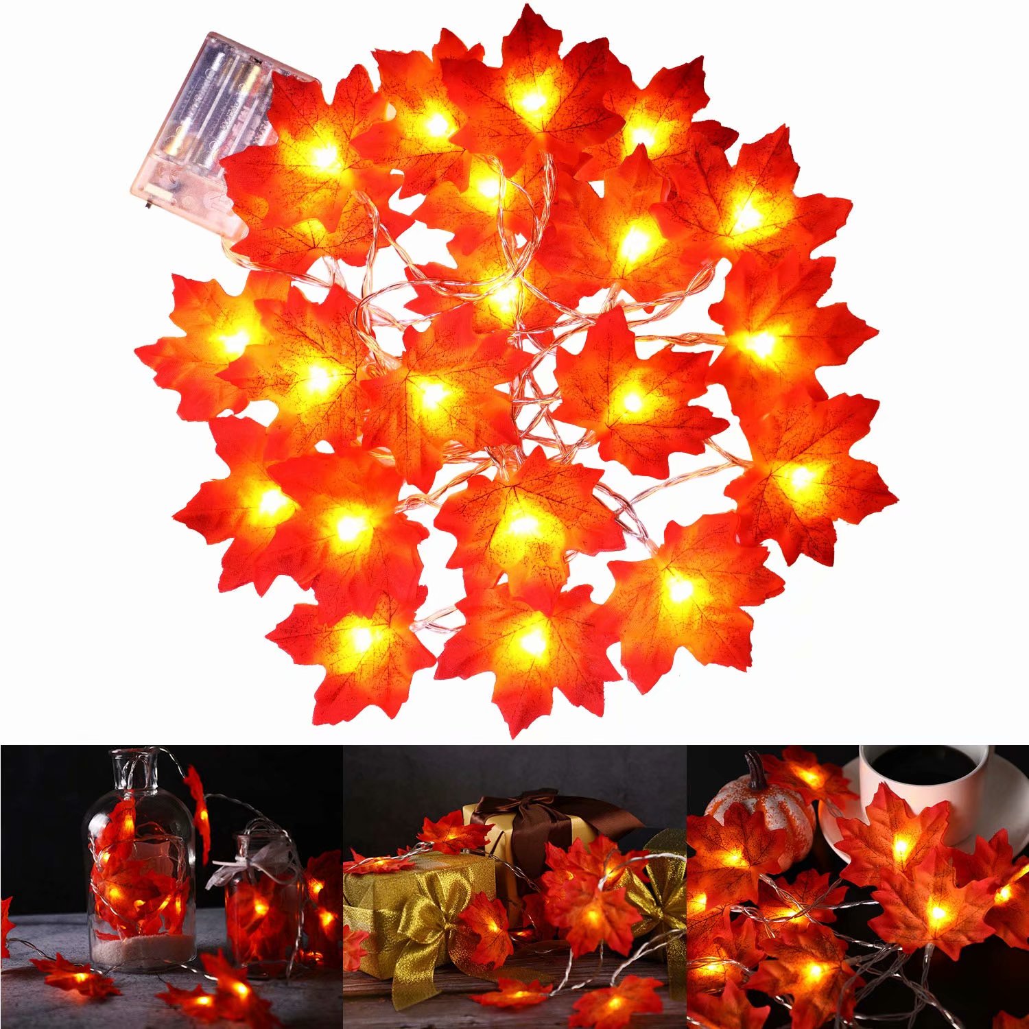 5ft 10 LED Maple Leaves String Lights Battery Powered Night Lights For ...