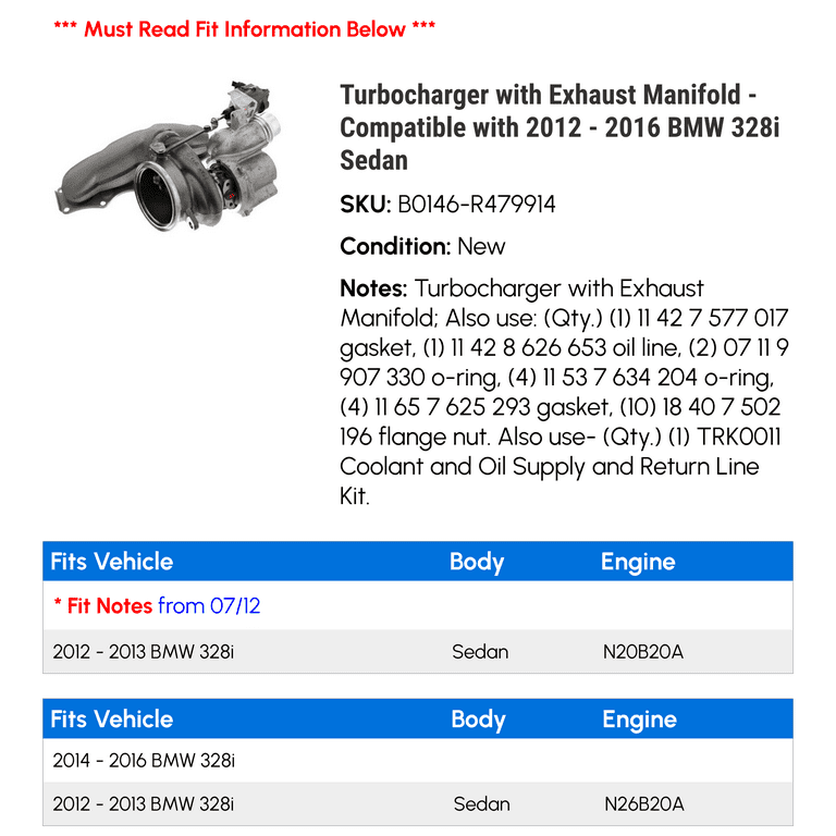 2012-2015 BMW X1 Turbocharger Mitsubishi Electric 11 65 642, 53% OFF