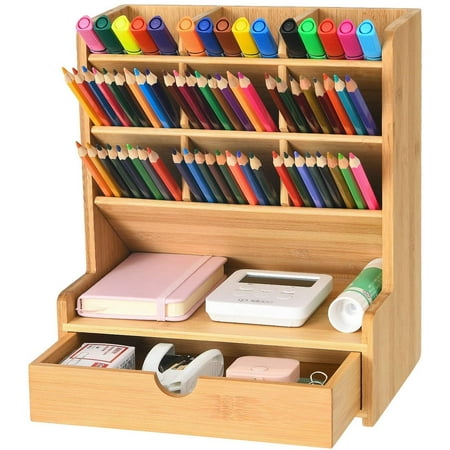 Bamboo Pen Organizer, Multi Functional Pencil Organizer for Desk, Art ...