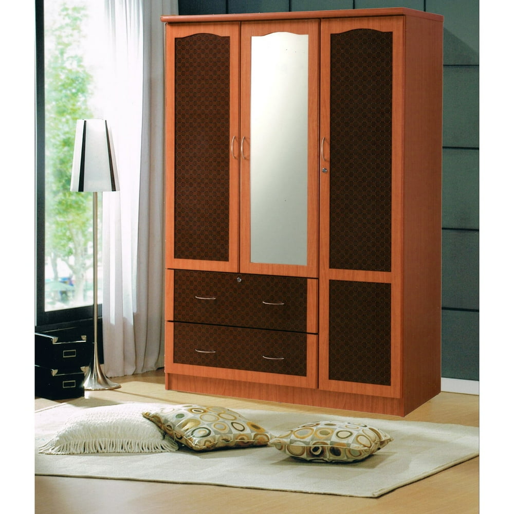 Hodedah Imports 2 Drawer 3 Door Wardrobe with Center Mirror - Walmart ...