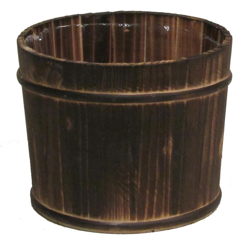 Dark stained 6" wood pot w/ hard liner - Walmart.com