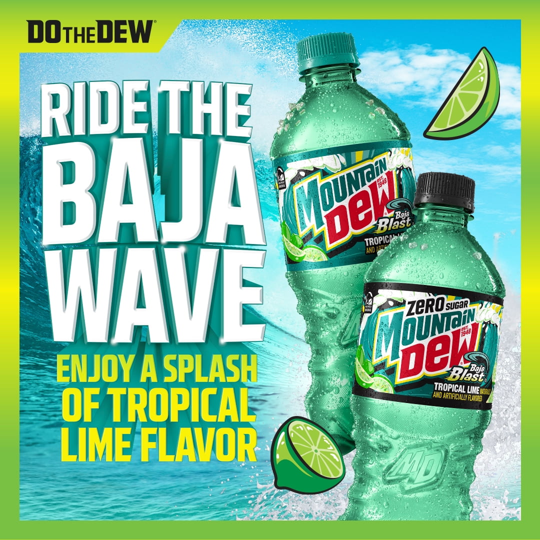 20 Fl oz Garrafa de Mountain Dew Baja Blast Tropical Lime Soda Pop