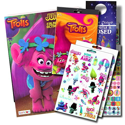 Trolls Coloring Book Set Bundle with Trolls Stickers & Castle Door ...