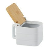White Stoneware Salt Box 4.5x3.25x3.5 with Bamboo Lid - Walmart.com