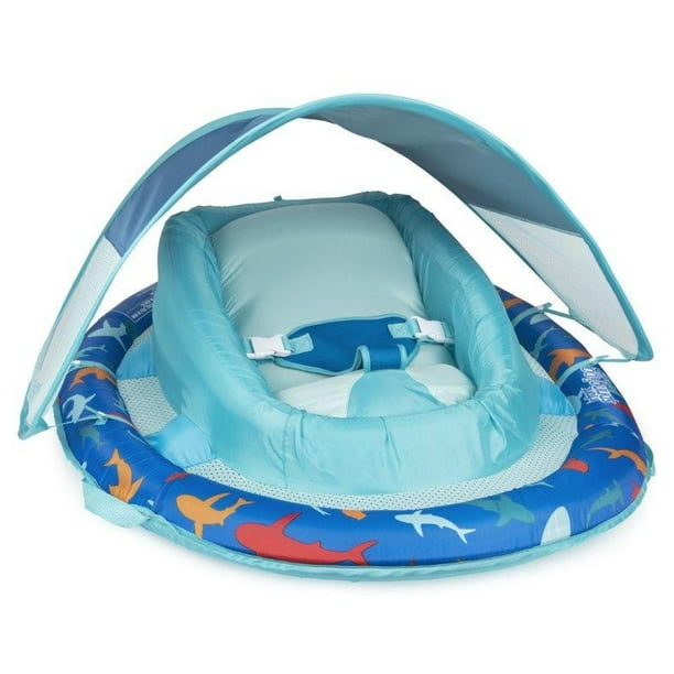 SwimWays Infant Baby Spring Float with Adjustable Sun Canopy - Blue ...
