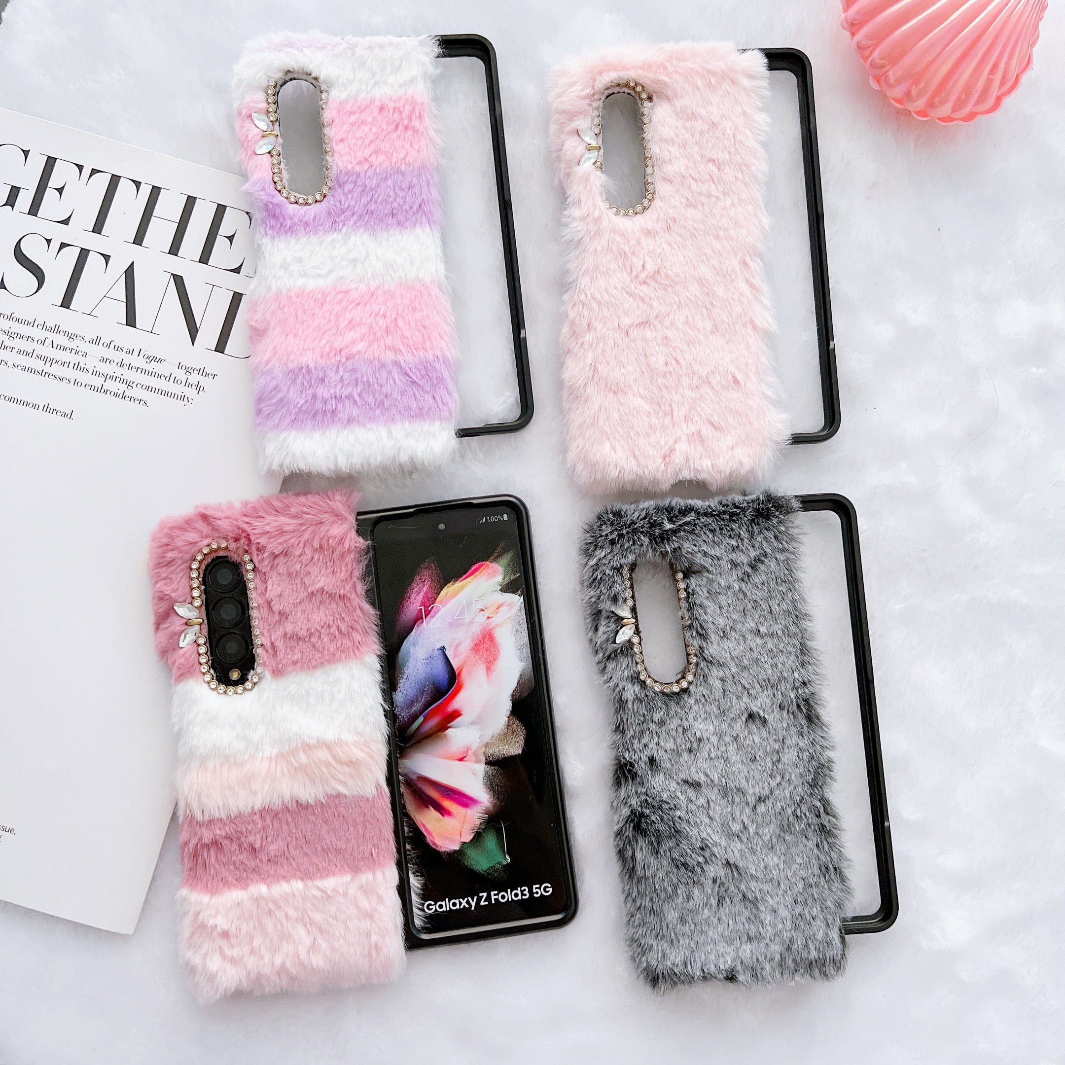for Samsung Galaxy Z Fold 3 5G Cover Shockproof Luxury Cute Plush ...