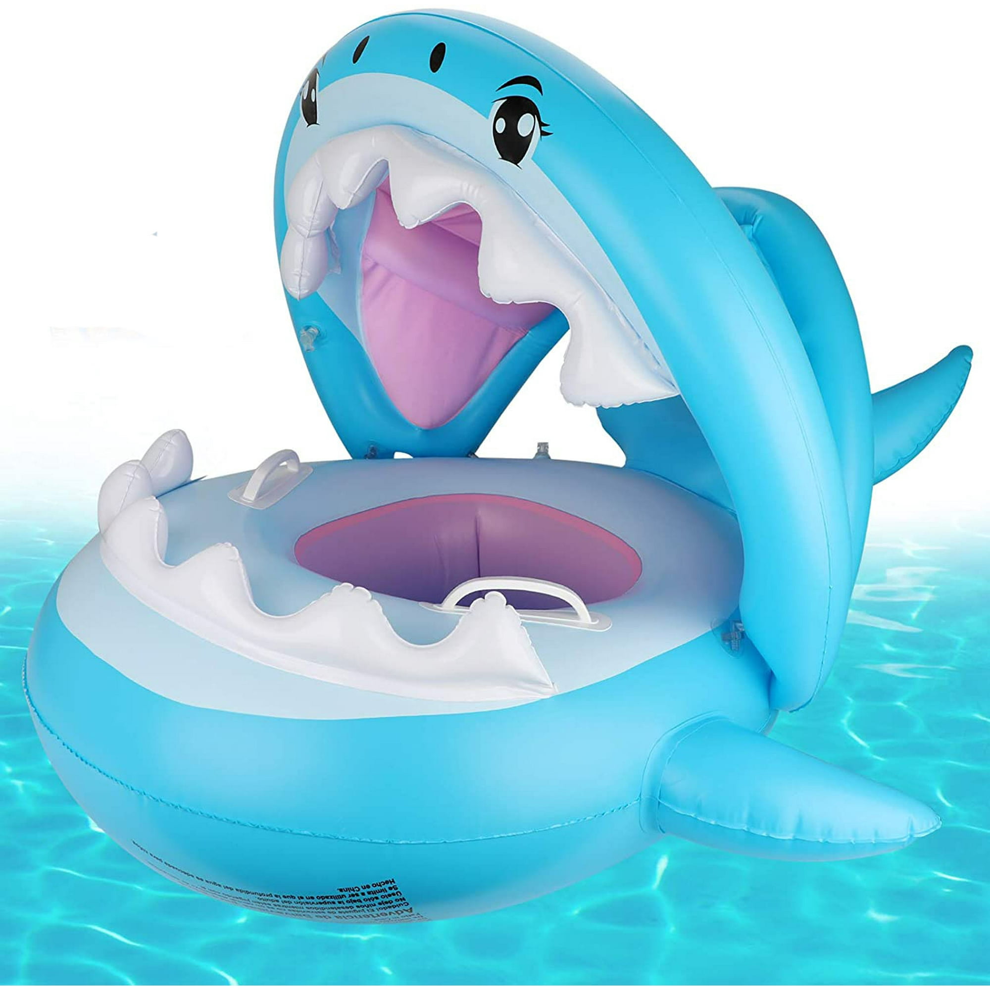 Taiwo Baby Swimming Pool Float - Kids Inflatable Swimming Pool Boat Trainer Ring Safe Seat Toys With Adjustable Sun Canopy For Age 6-36 Months Toddler