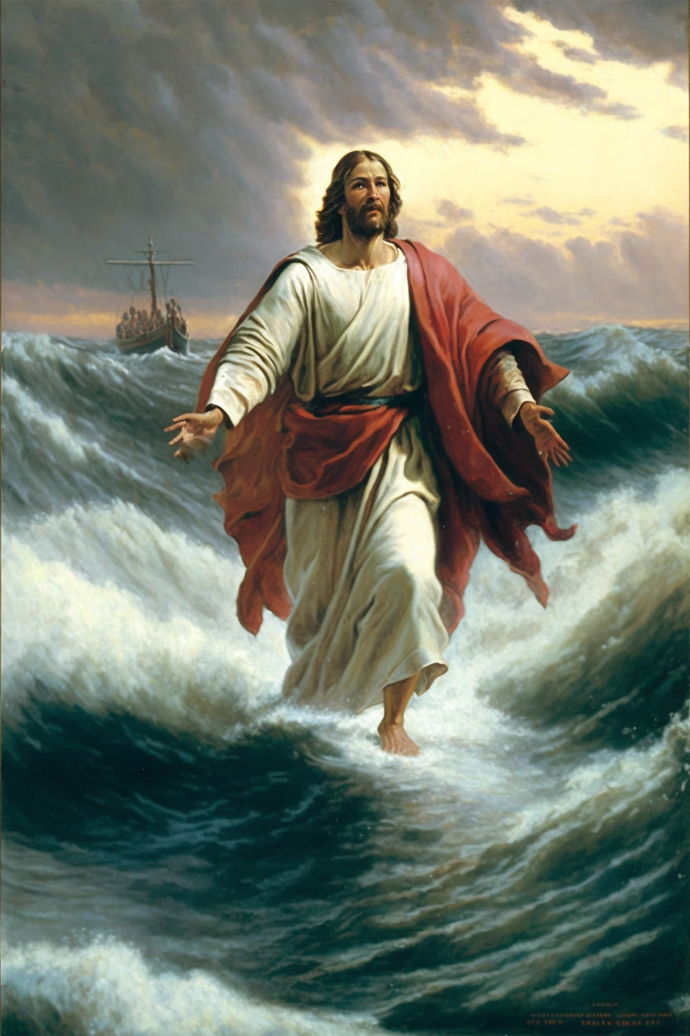 24x36 gallery poster, Jesus Christ walking on water in the storm on the ...