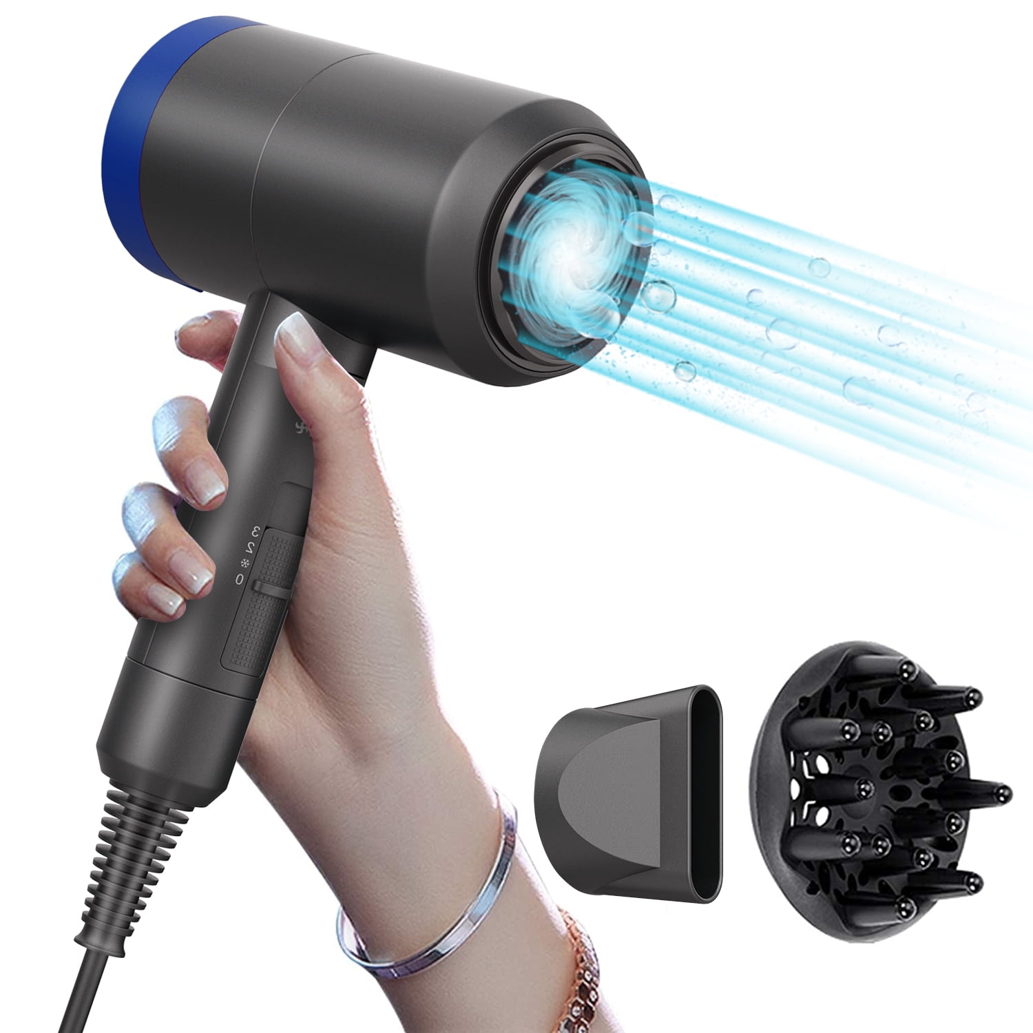 Hair Dryer with Diffuser and Concentrator, Professional Ionic Hair ...