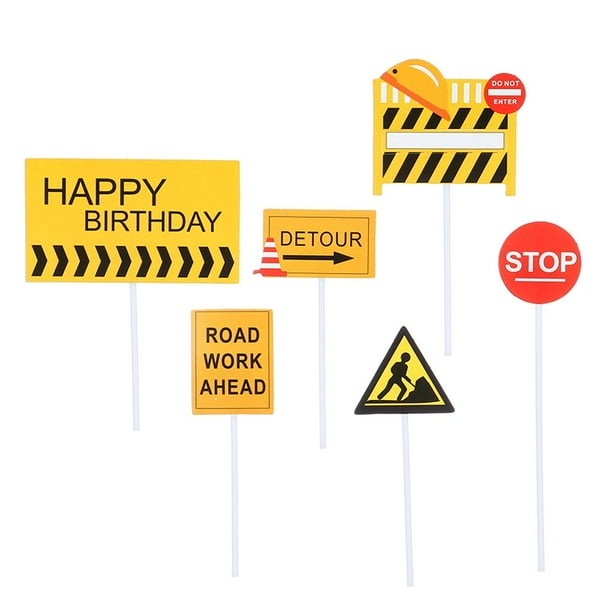 Supplies Birthday Cupcake Topper Mini Road Sign Cake Topper Crane ...