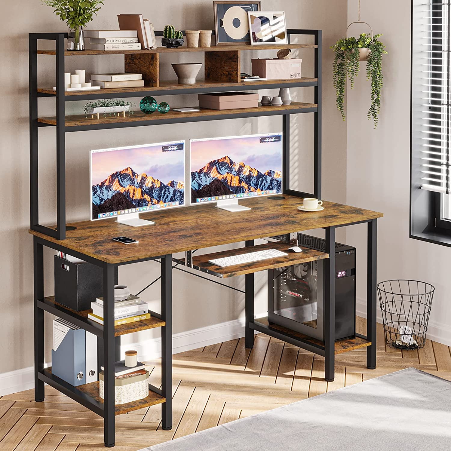 55inch Computer Desk with Hutch and Monitor Shelf, India | Ubuy