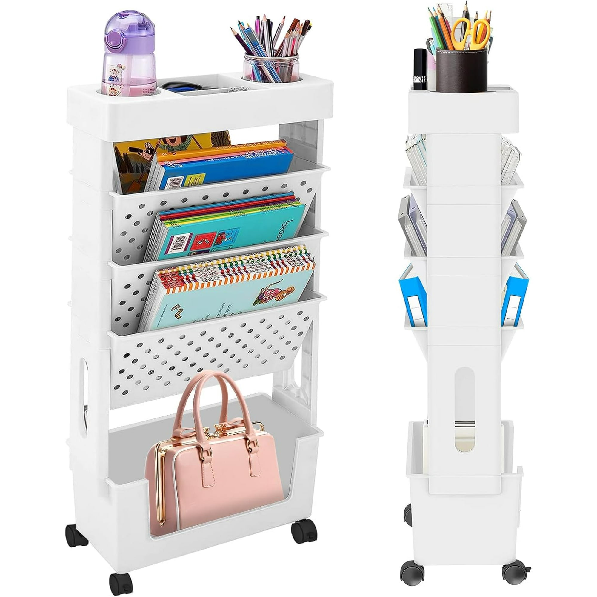 Click here for Jjkkyxf 5 Tier Rolling Bookshelf Cart Multi Functi... prices