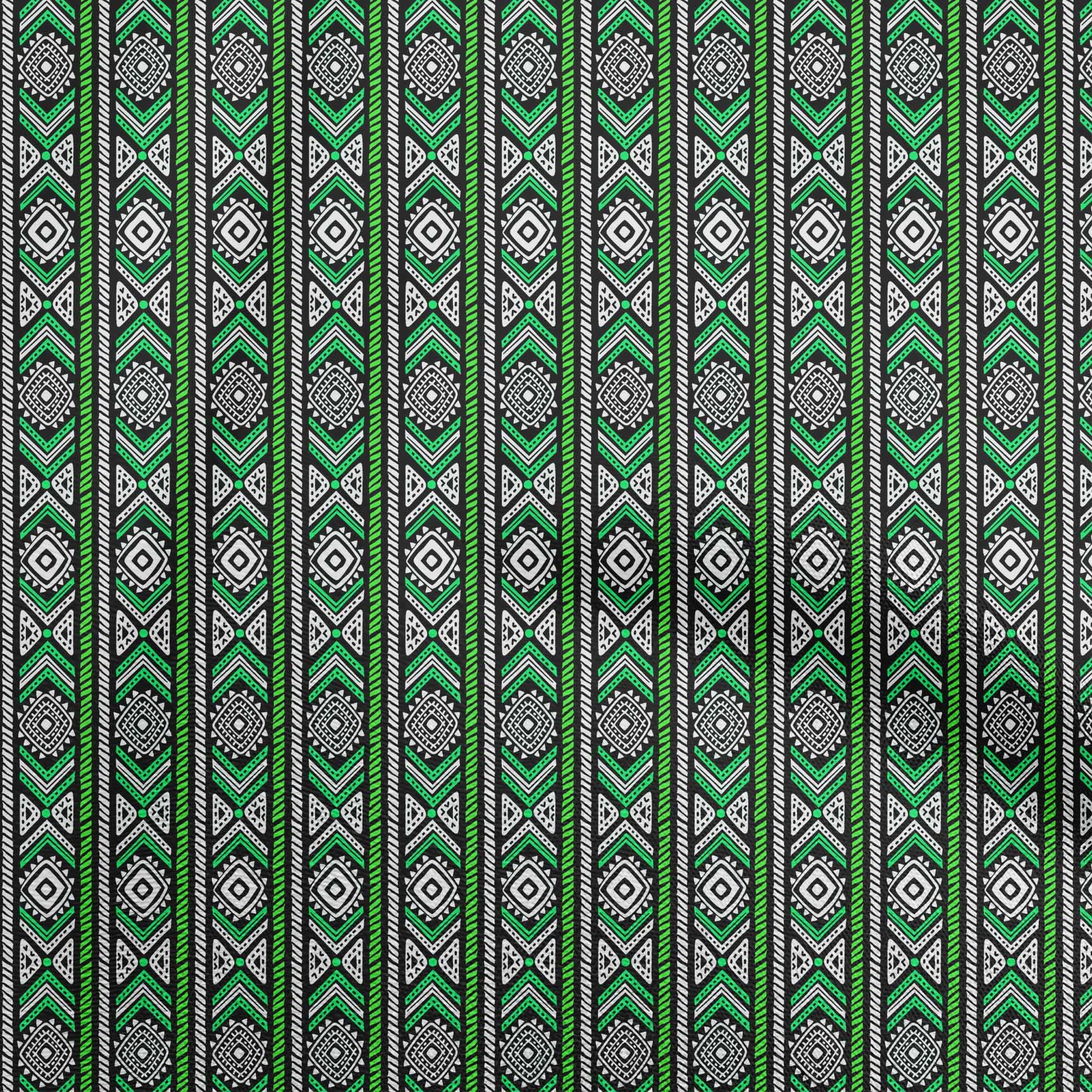oneOone Viscose Chiffon Green Fabric Tribal Sewing Material Print ...
