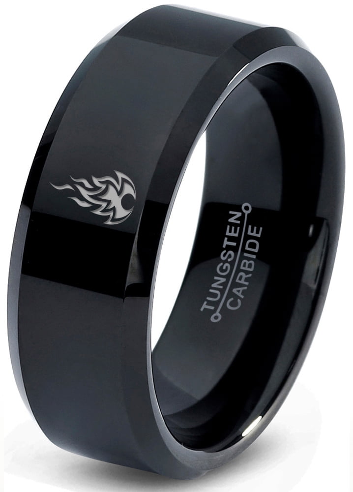 Tungsten Fire Flame Burning Emblem Band Ring 8mm Men Women Comfort Fit ...