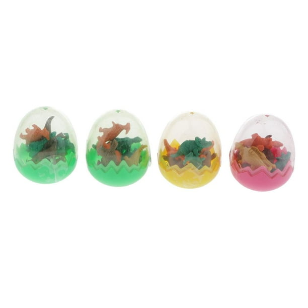 4 Dinosaur Eggs With Little Rubber Dinosaur Toy Mini Pencil Eraser Set For Children Party ...