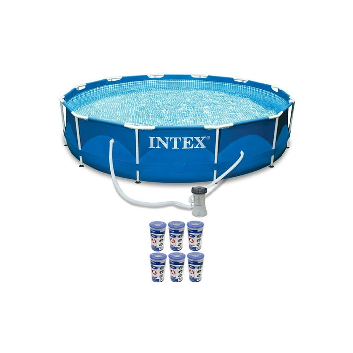 Intex 12ft x 30in Metal Frame Round Swimming Pool Set 530 GPH Pump & 6 ...