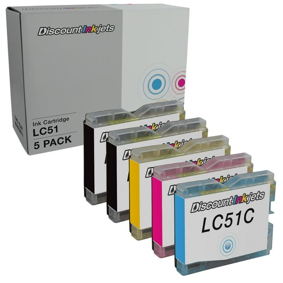 DI Ink Cartridges for Brother LC51 (2 Black, Cyan, Magenta, Yellow, 5pk ...