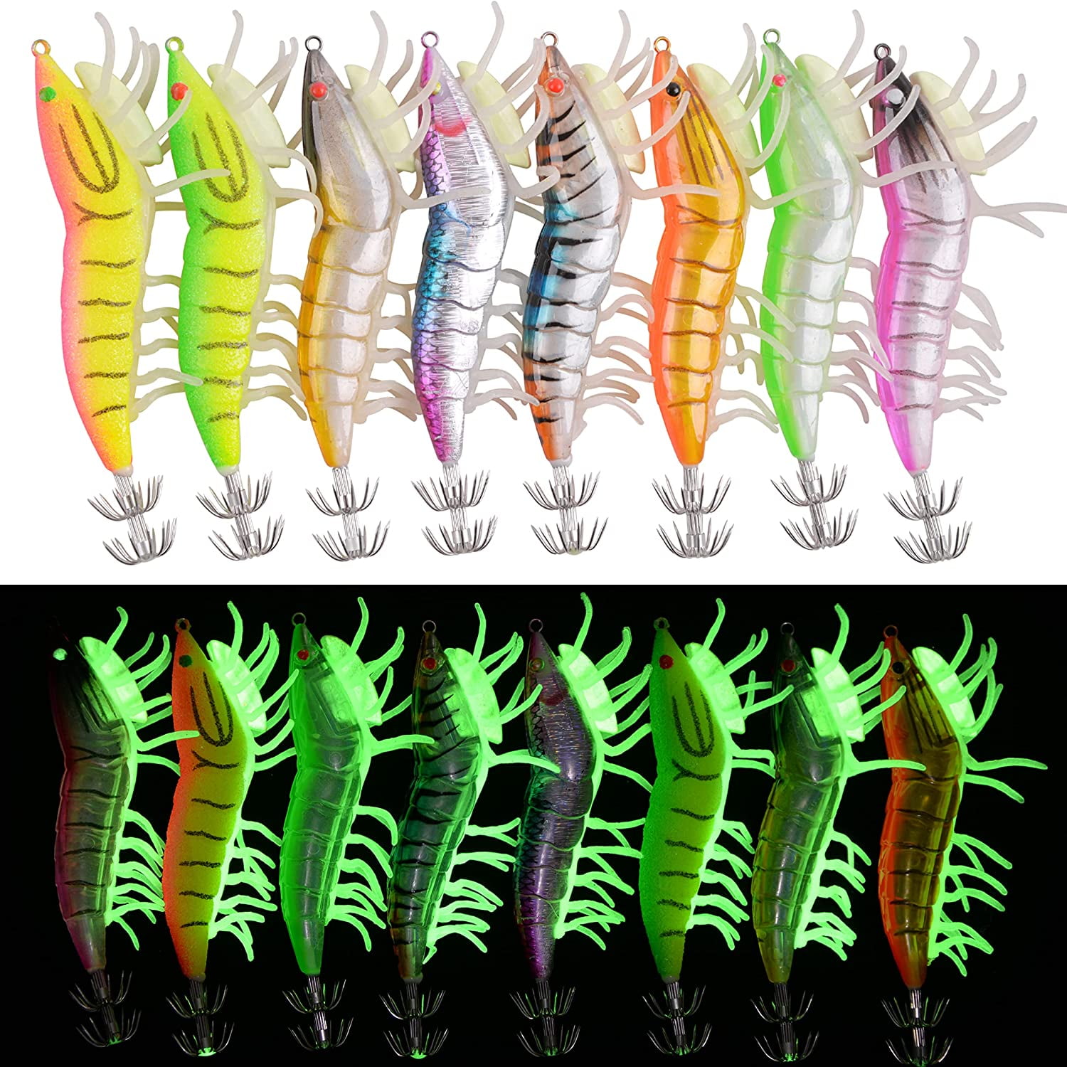 Luminous Shrimps Fishing Jig Hooks Saltwater Lure, 8pcs Plastic Glow ...