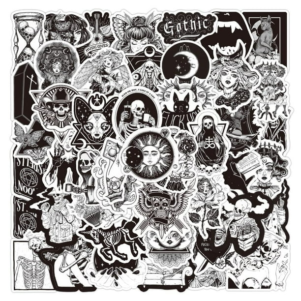 50PCS Gothic Stickers for Water Bottle,Black White Skull Stickers ...