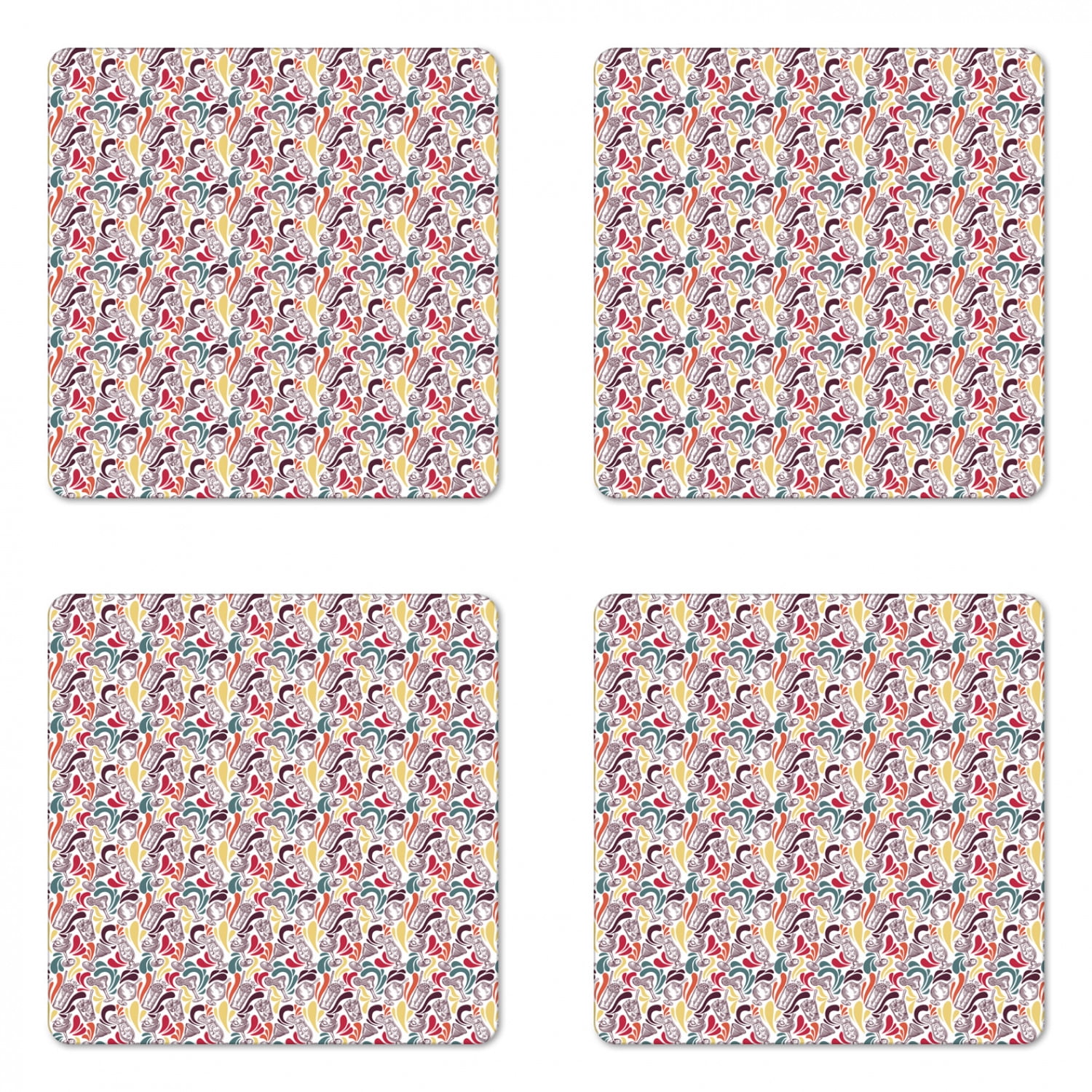 Retro Coaster Set of 4, Vintage Colorful Cocktails Party Splashes ...