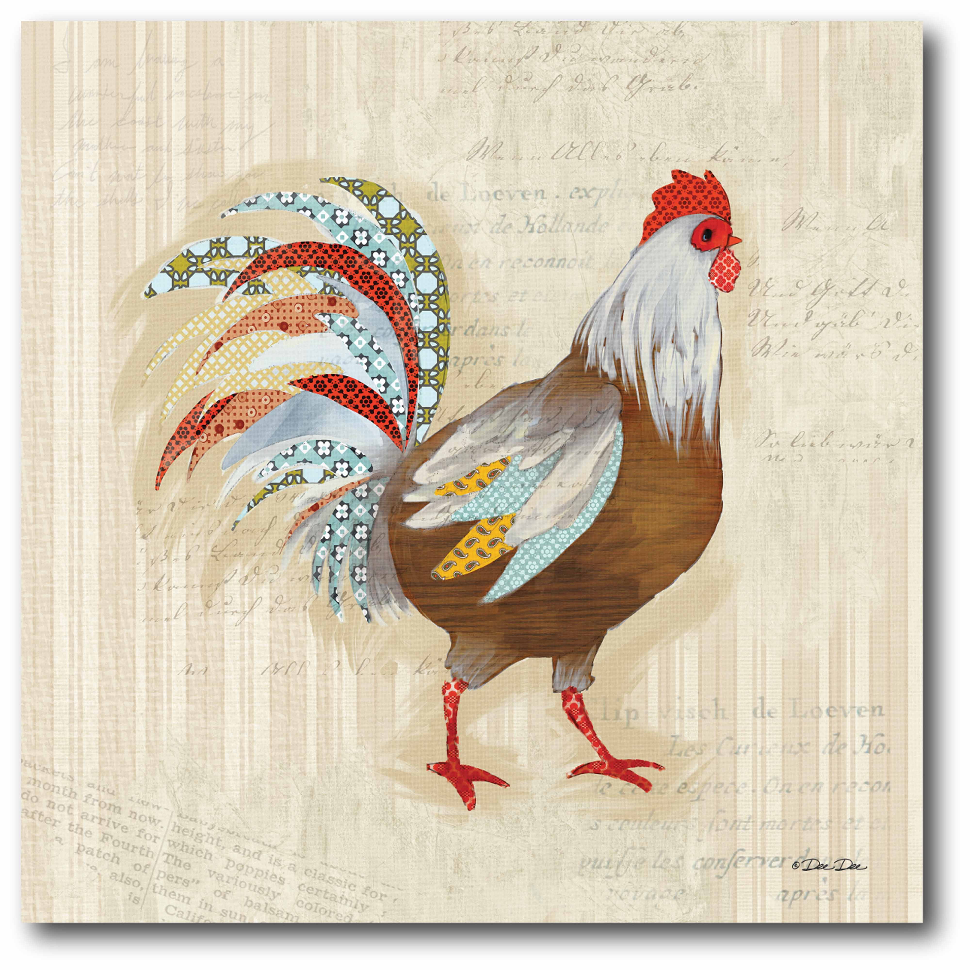 Patterned Roosters I Gallery-Wrapped Canvas Wall Art, 16x16 - Walmart.com