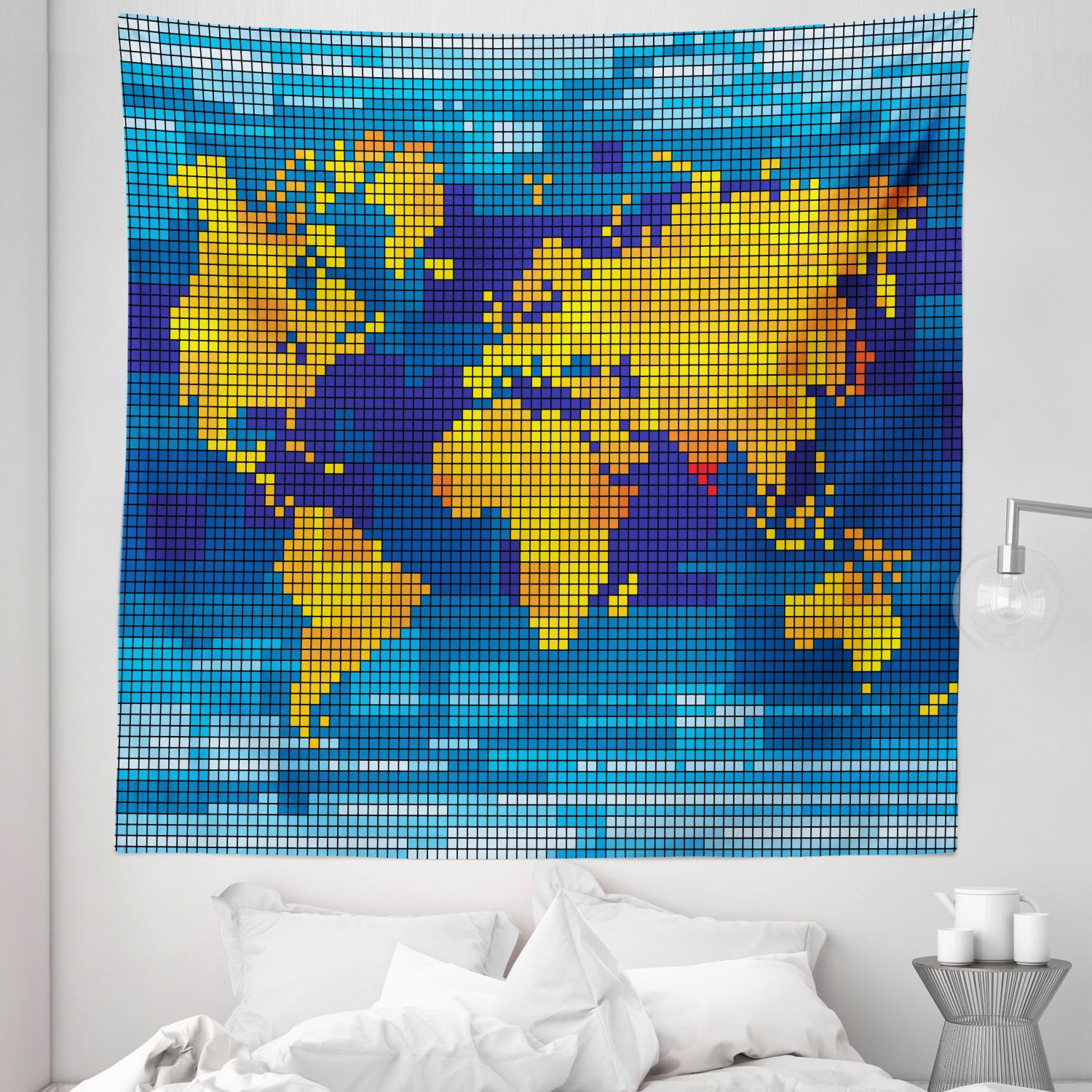 Digital Tapestry, Geometric Squared Modern World Print Global Universe ...