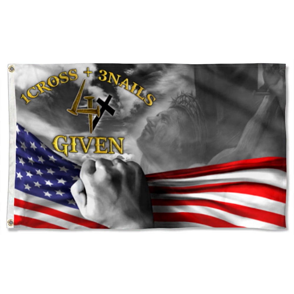 Cayyon Jesus Flag 3x5feet America 1 Cross 3 Nails 4 Given Grommet Flag