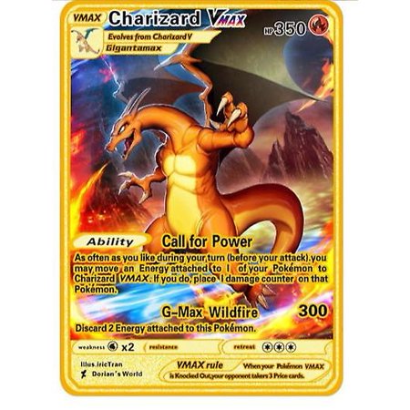 Charizard Vmax Metal Gold Plated Card, Charizard Vmax Dx Gx Metal Gold ...