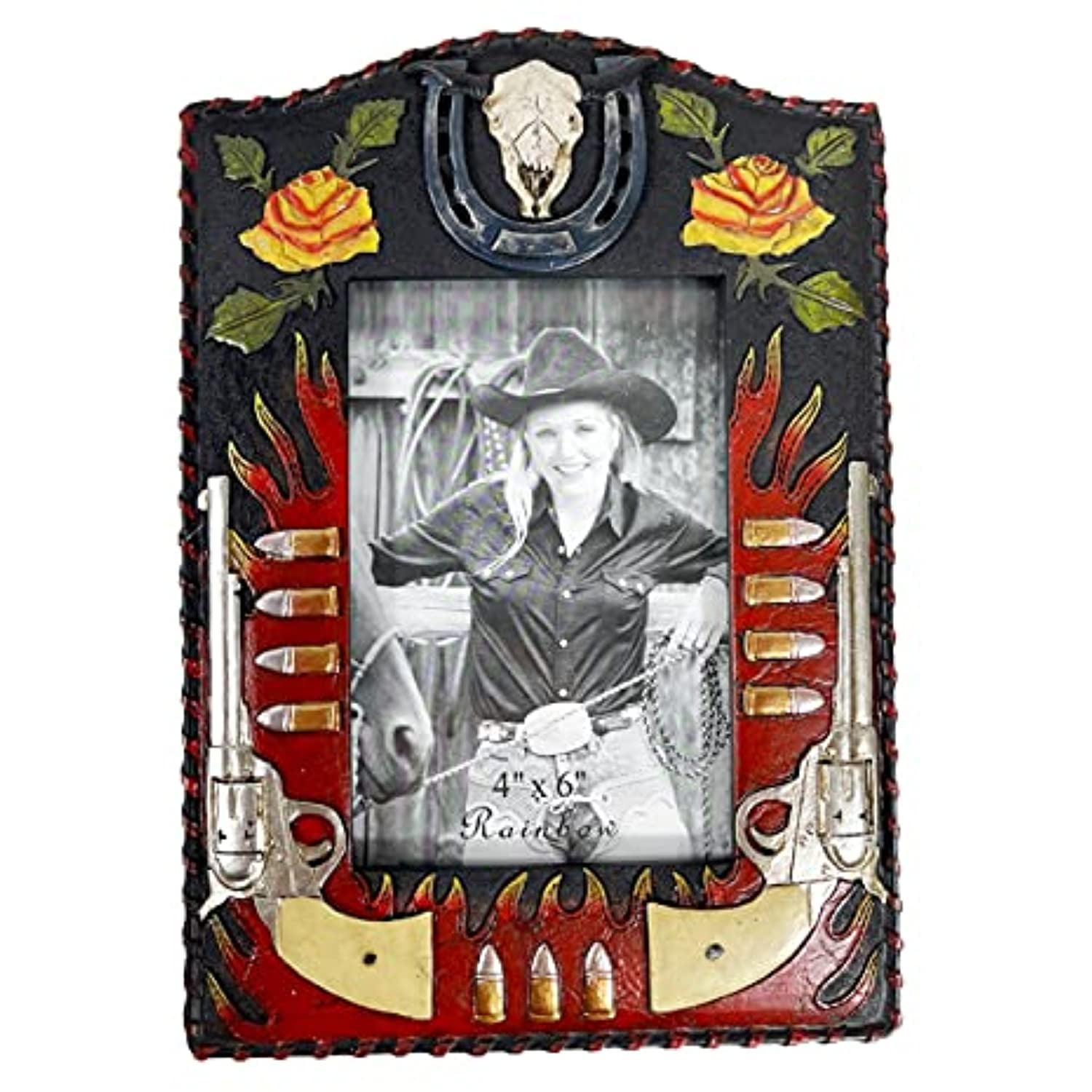 Urbalabs Cowboy Six Shooter Longhorn Flames Western Decor Picture Frame ...