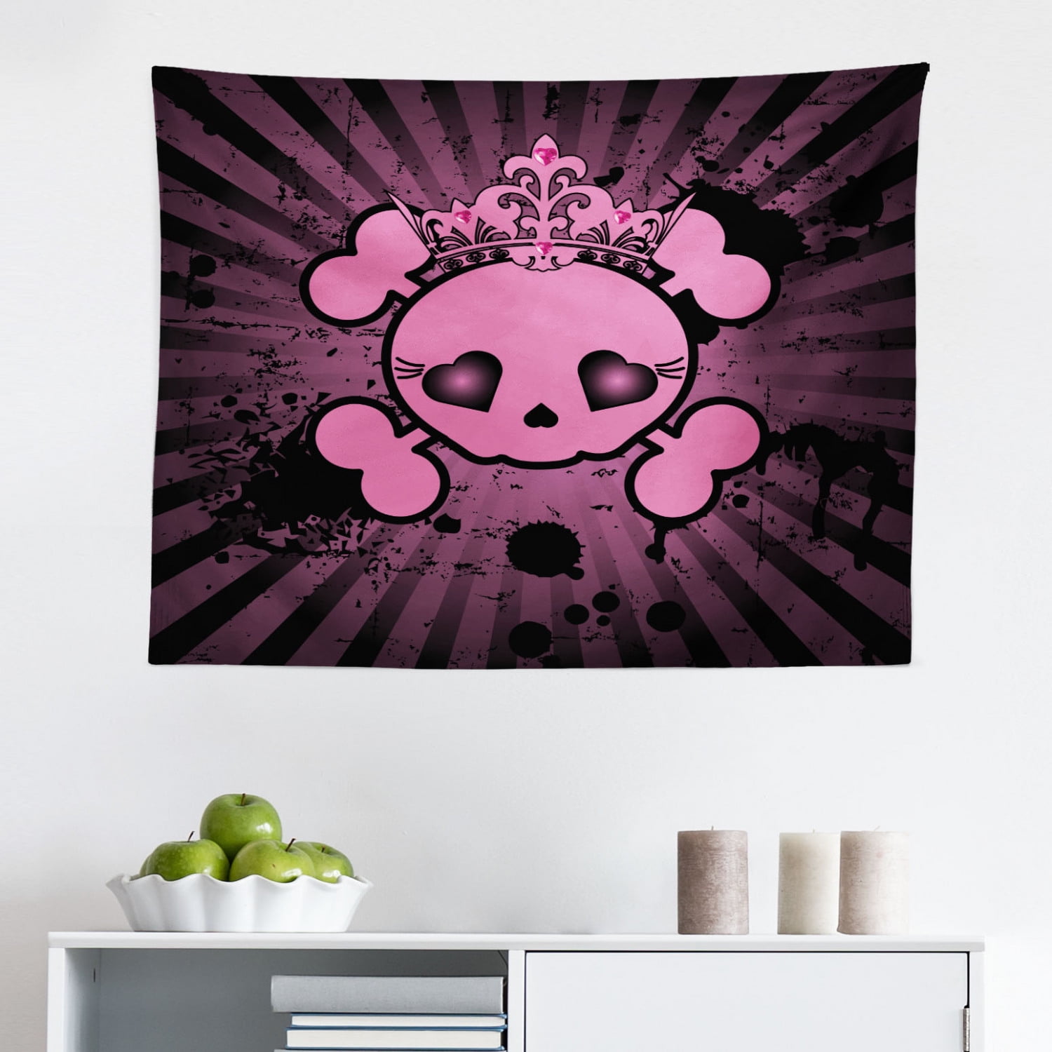 Skull Tapestry, Contemporary Illustration of Smokey Grungy Dark Horror ...
