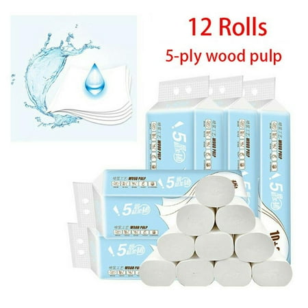 mmirethe 12 Rolls Toilet Paper Bulk Bath Bathroom Soft Strong 5 Ply ...