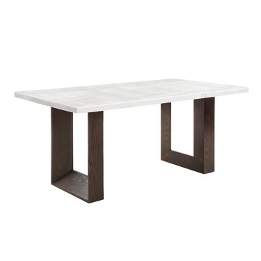 Camila Modern Marble Top Dining Table with Wide Wood Base, Rectangle ...