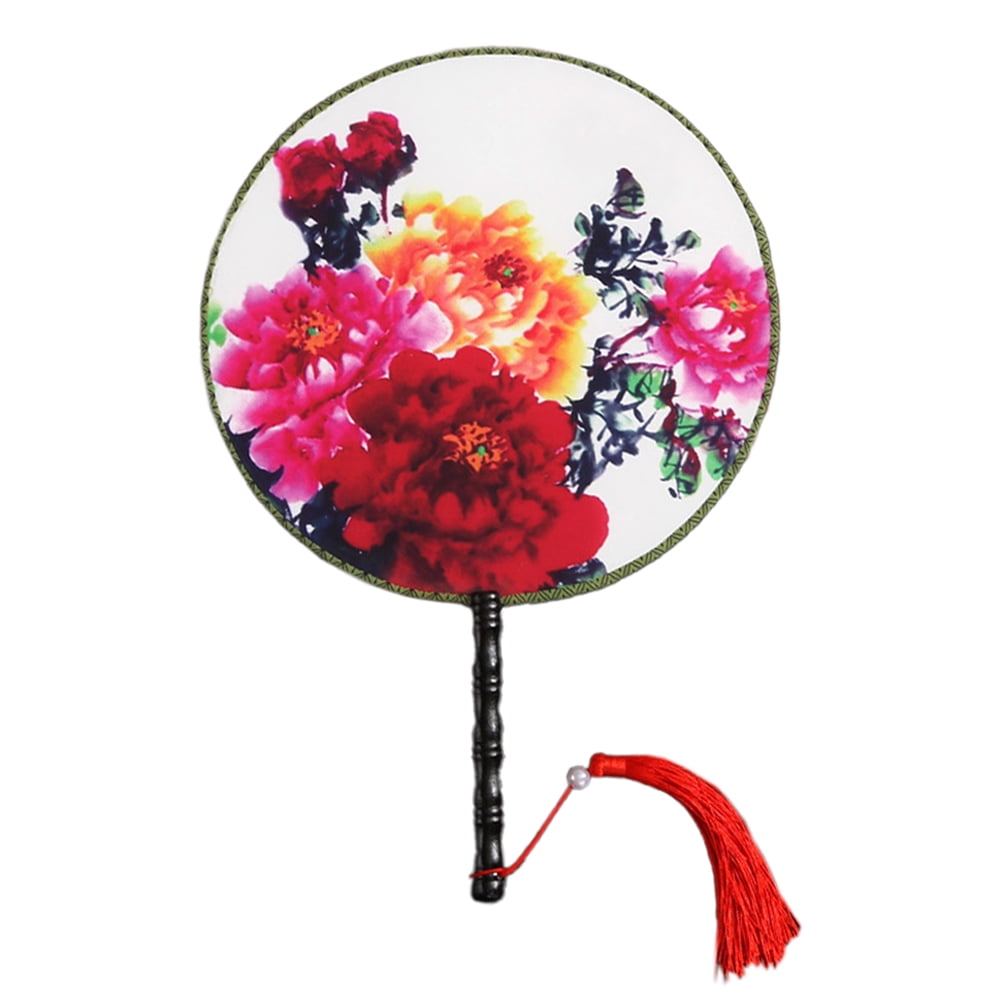 Round Double-Sided Pattern Chinese Ancient Hand Fan Classic Palace ...