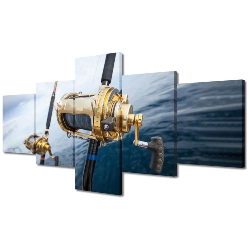 TISHIRON 5PCS Framed Fishing Theme Canvas Wall Art Set,50"x24" Fishing ...