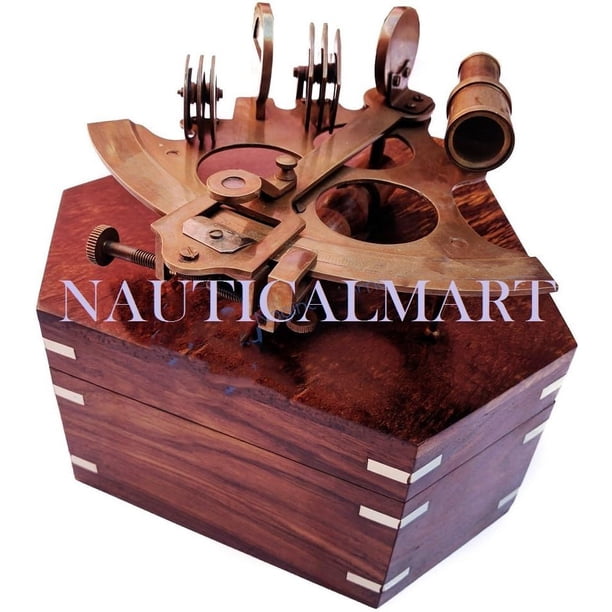 Antique Nautical Brass Maritime Sextant with Premium Solid Hard Wood ...