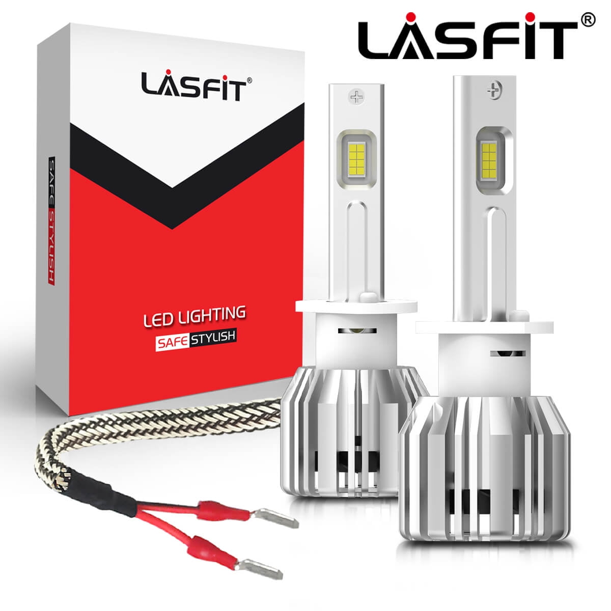 Lasfit H1 LED Headlight Bulb, High Low Beam/Fog Light Bulbs, 50W 5000LM 6000K (Pack of 2 ...