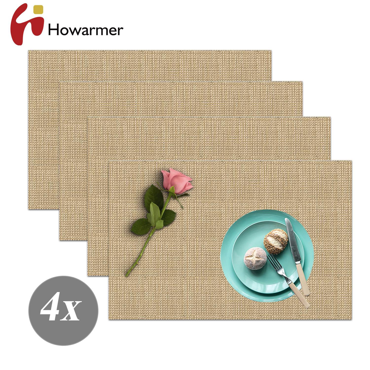 Pack of 4 PVC Rectangle Woven PVC Table Mats, 18" x 12" Vinyl ...